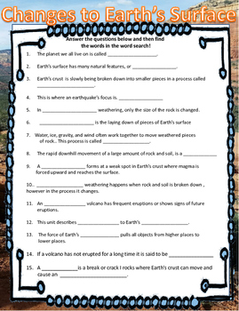 Changes To Earth's Surface Word Search & Work-For-It Word Search | Made ...