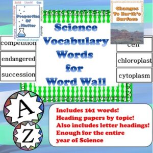 Science Vocabulary Word Wall Words with Unit Heading Pages and Letter ...