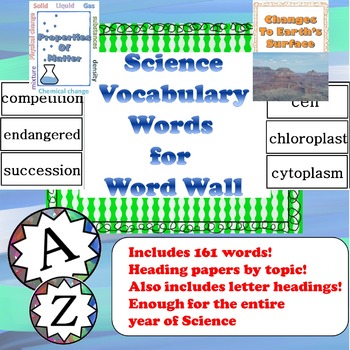 Science Vocabulary Word Wall Words with Unit Heading Pages and Letter ...