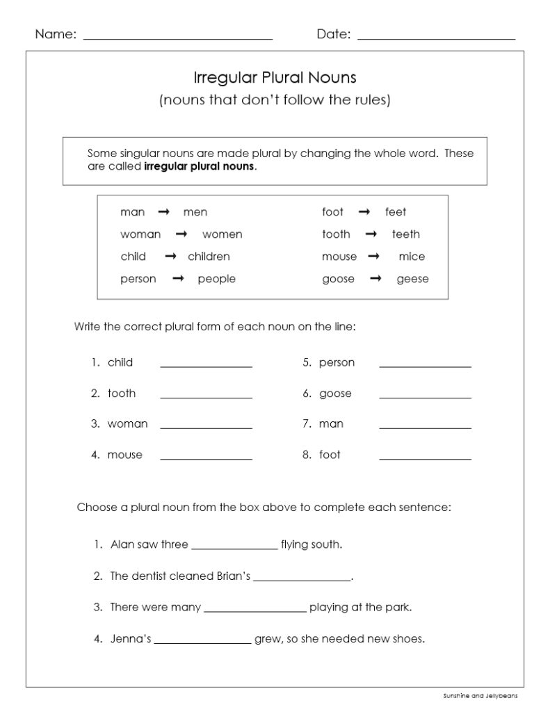 Plural Nouns - Regular & Irregular - 8 worksheets - Grades 2-3 - CCSS ...