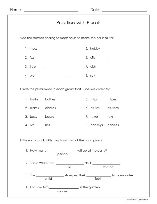 Plural Nouns - Regular & Irregular - 8 worksheets - Grades 2-3 - CCSS ...