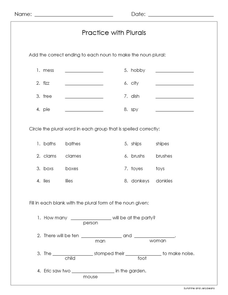 Plural Nouns - Regular & Irregular - 8 worksheets - Grades 2-3 - CCSS ...