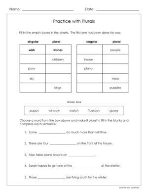 Plural Nouns - Regular & Irregular - 8 worksheets - Grades 2-3 - CCSS ...