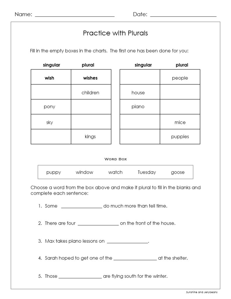 Plural Nouns - Regular & Irregular - 8 worksheets - Grades 2-3 - CCSS ...