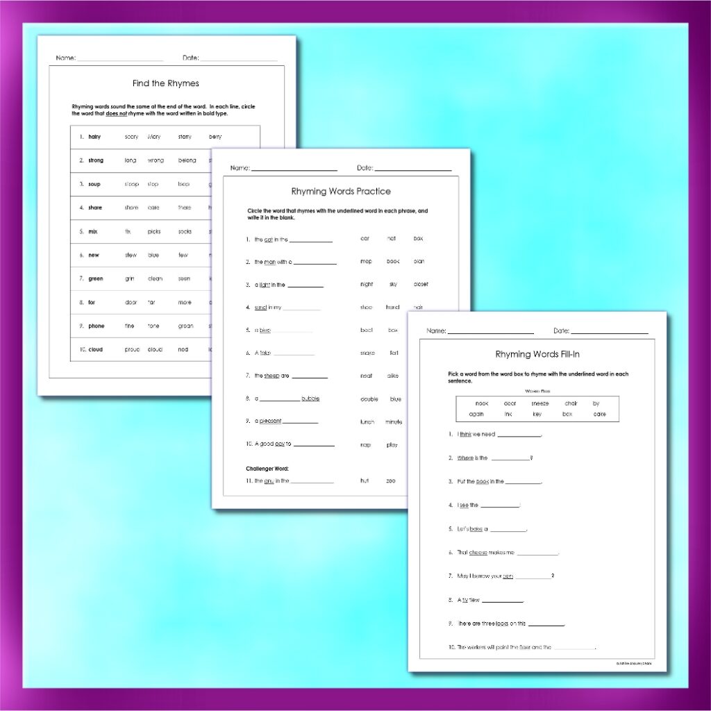 Words that Rhyme - 3 worksheets - Grades 2-3 - Great Practice! - CCSS ...
