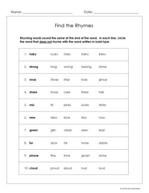 Words that Rhyme - 3 worksheets - Grades 2-3 - Great Practice! - CCSS ...