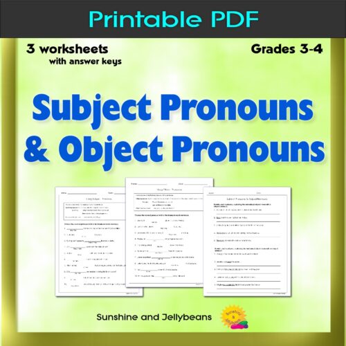 Subject & Object Pronouns - 3 worksheets - Grades 3-4 - CCSS | Made By ...