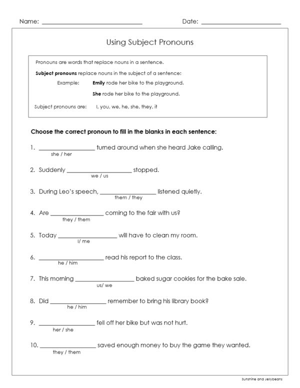 Subject & Object Pronouns - 3 worksheets - Grades 3-4 - CCSS - Made By ...