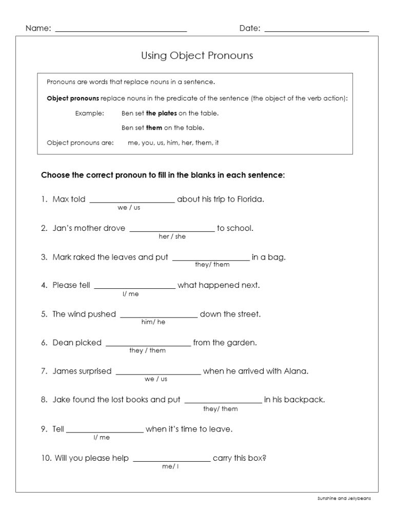 Subject & Object Pronouns - 3 worksheets - Grades 3-4 - CCSS | Made By ...