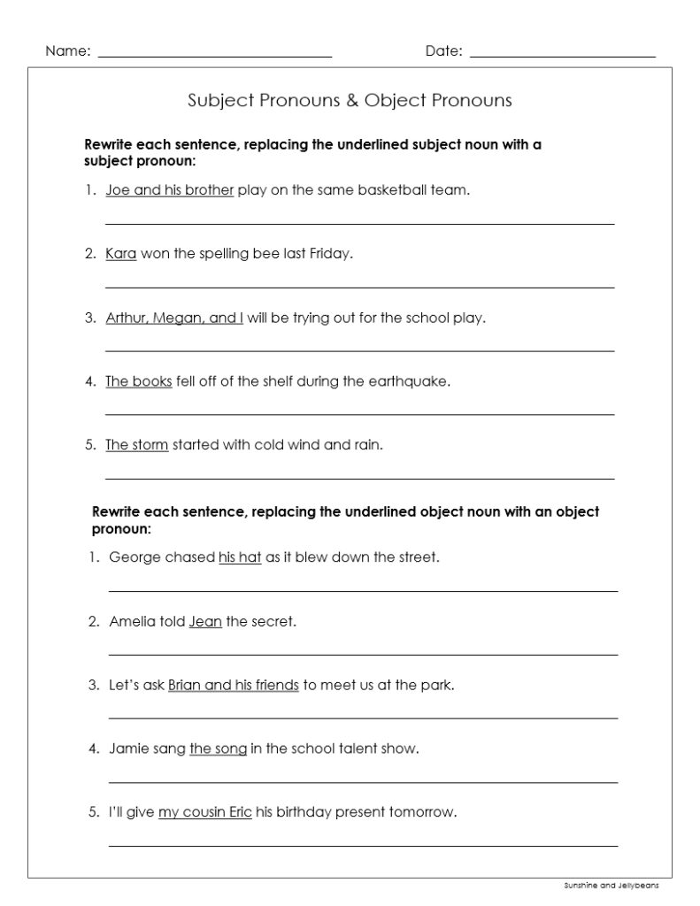 Subject & Object Pronouns - 3 worksheets - Grades 3-4 - CCSS - Made By ...