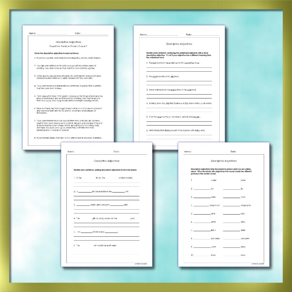 Descriptive Adjectives - Recognizing and Writing - 4 Worksheets ...