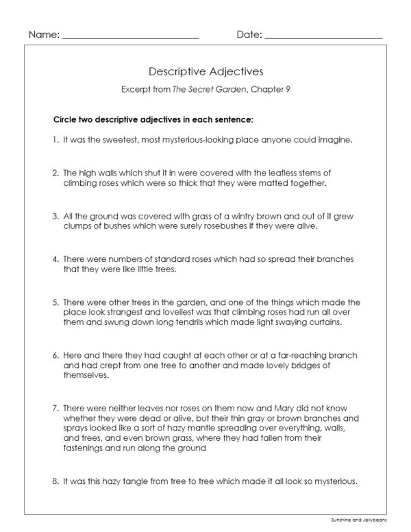 Descriptive Adjectives - Recognizing and Writing - 4 Worksheets ...