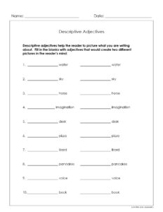Descriptive Adjectives - Recognizing and Writing - 4 Worksheets ...