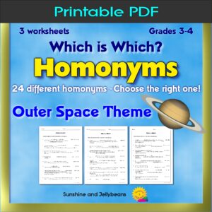 24 Homonyms - Outer Space Theme - Sound-Alike - 3 worksheets - Which is ...