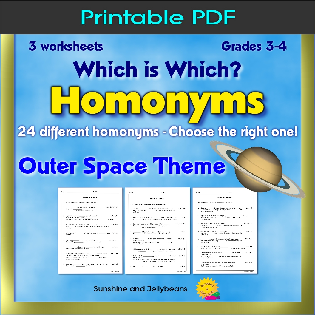 24 Homonyms - Outer Space Theme - Sound-Alike - 3 worksheets - Which is ...
