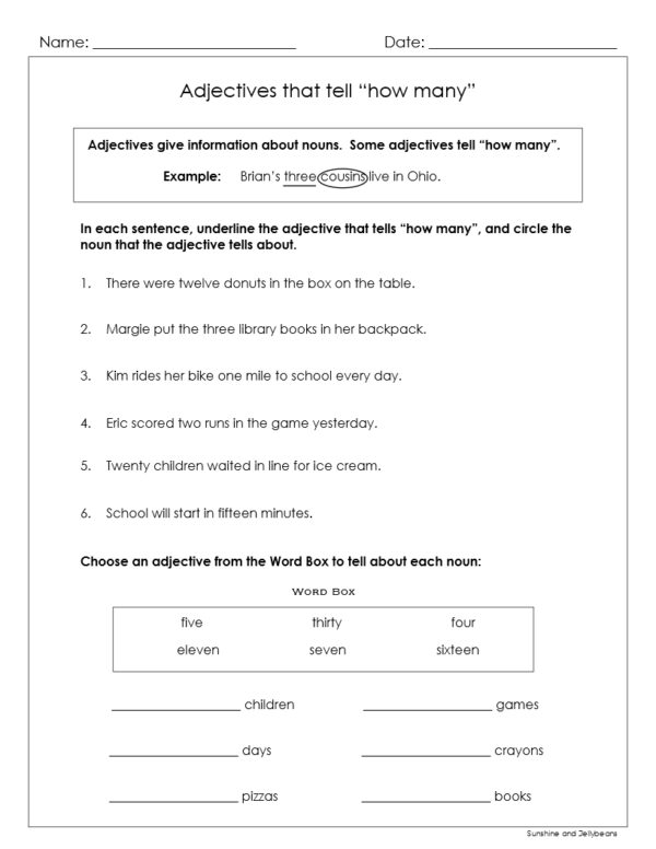 Adjectives - 5 worksheets - Explanations & Examples - Grades 2-3 - CCSS ...