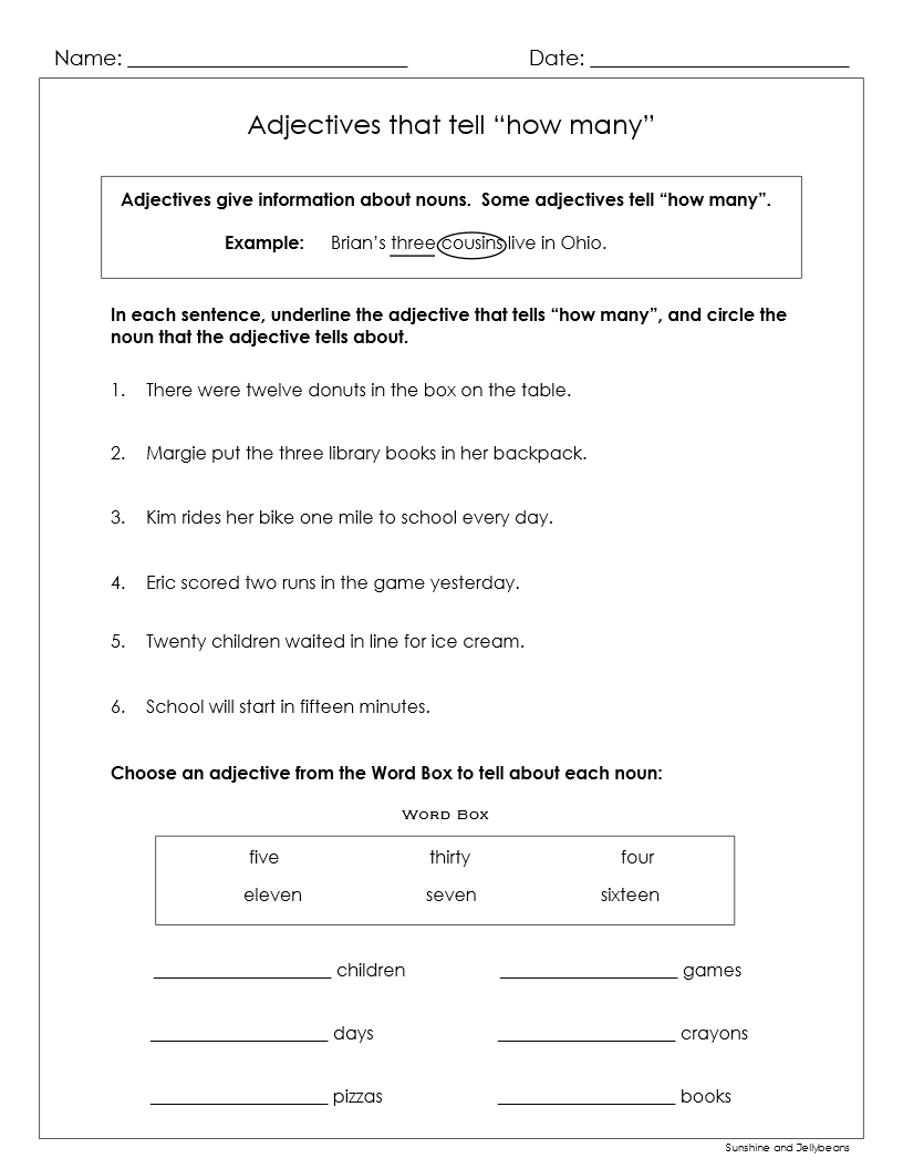 Adjectives - 5 worksheets - with Explanations & Examples - Grades 2-3 ...
