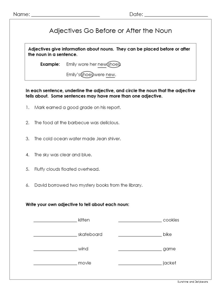 Adjectives - 5 worksheets - Explanations & Examples - Grades 2-3 - CCSS ...