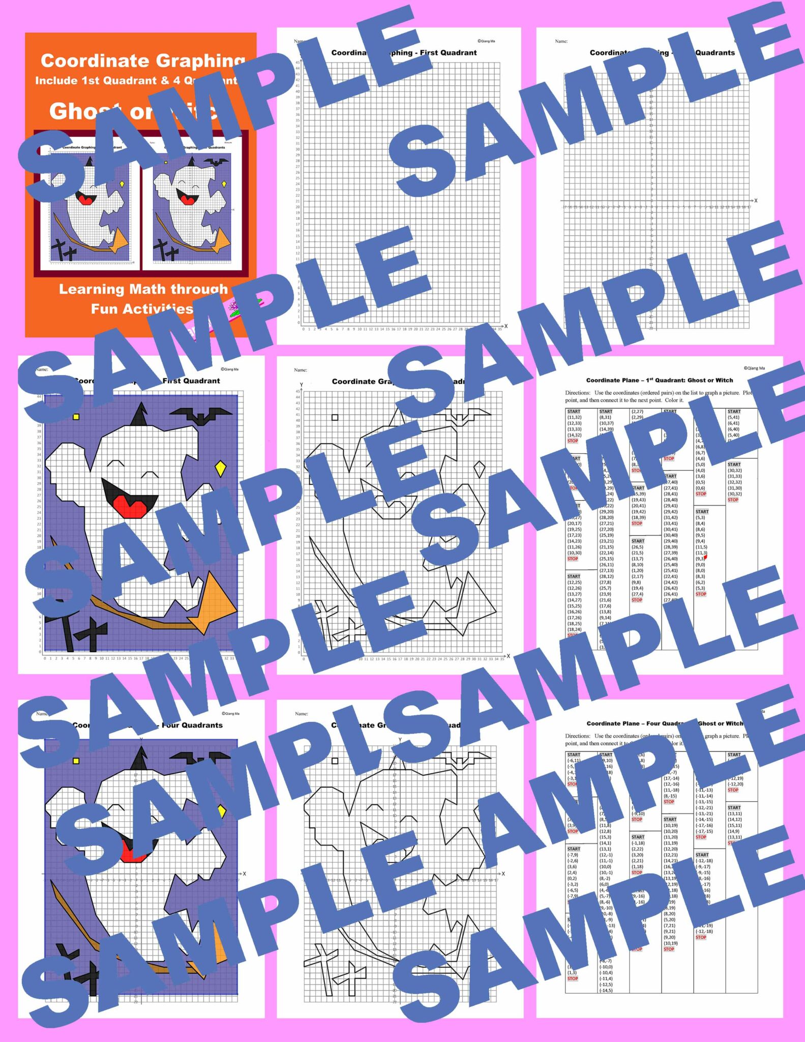 Halloween Coordinate Plane Graphing Picture: Ghost or Witch - Made By ...