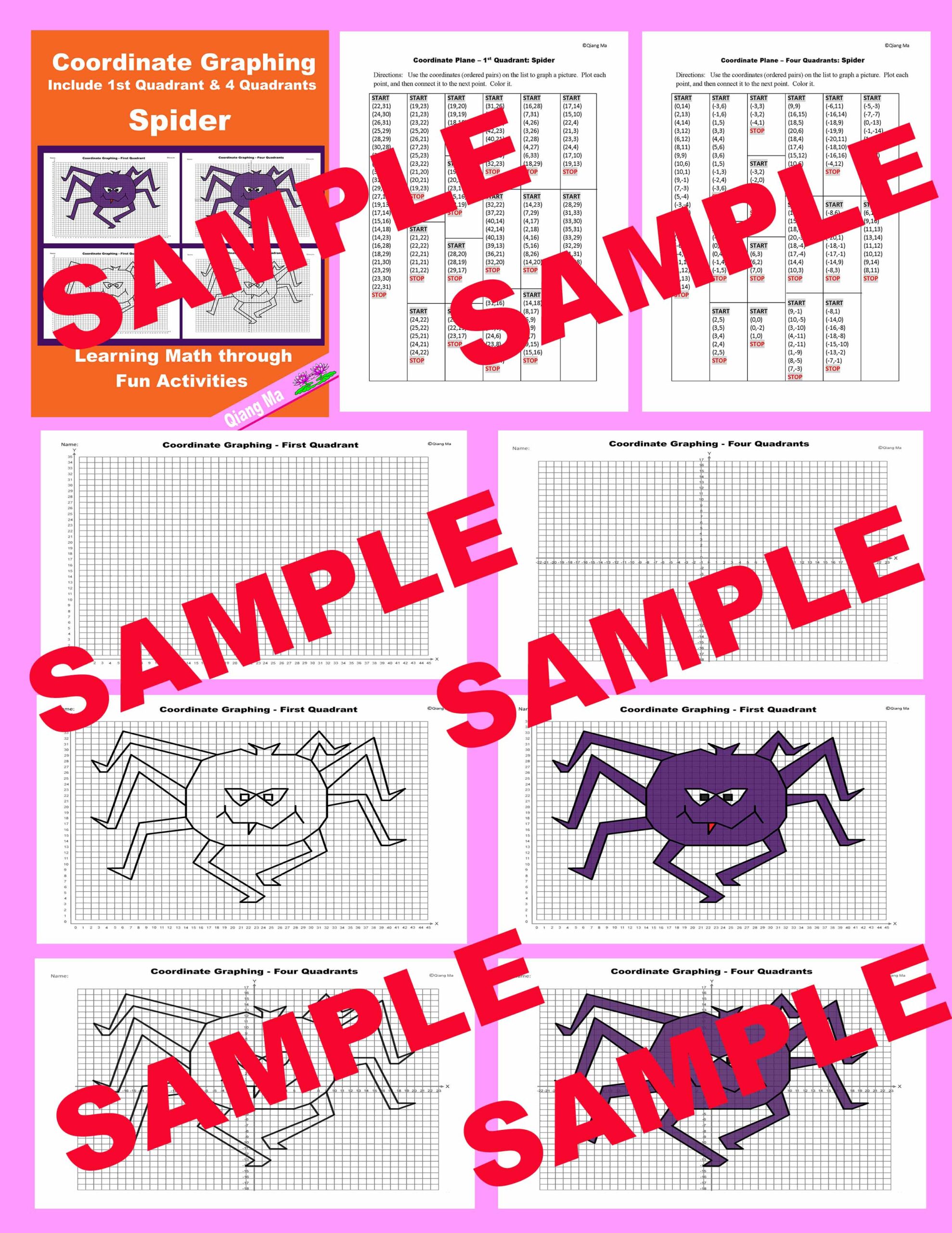 Halloween Coordinate Plane Graphing Picture: Spider | Made By Teachers