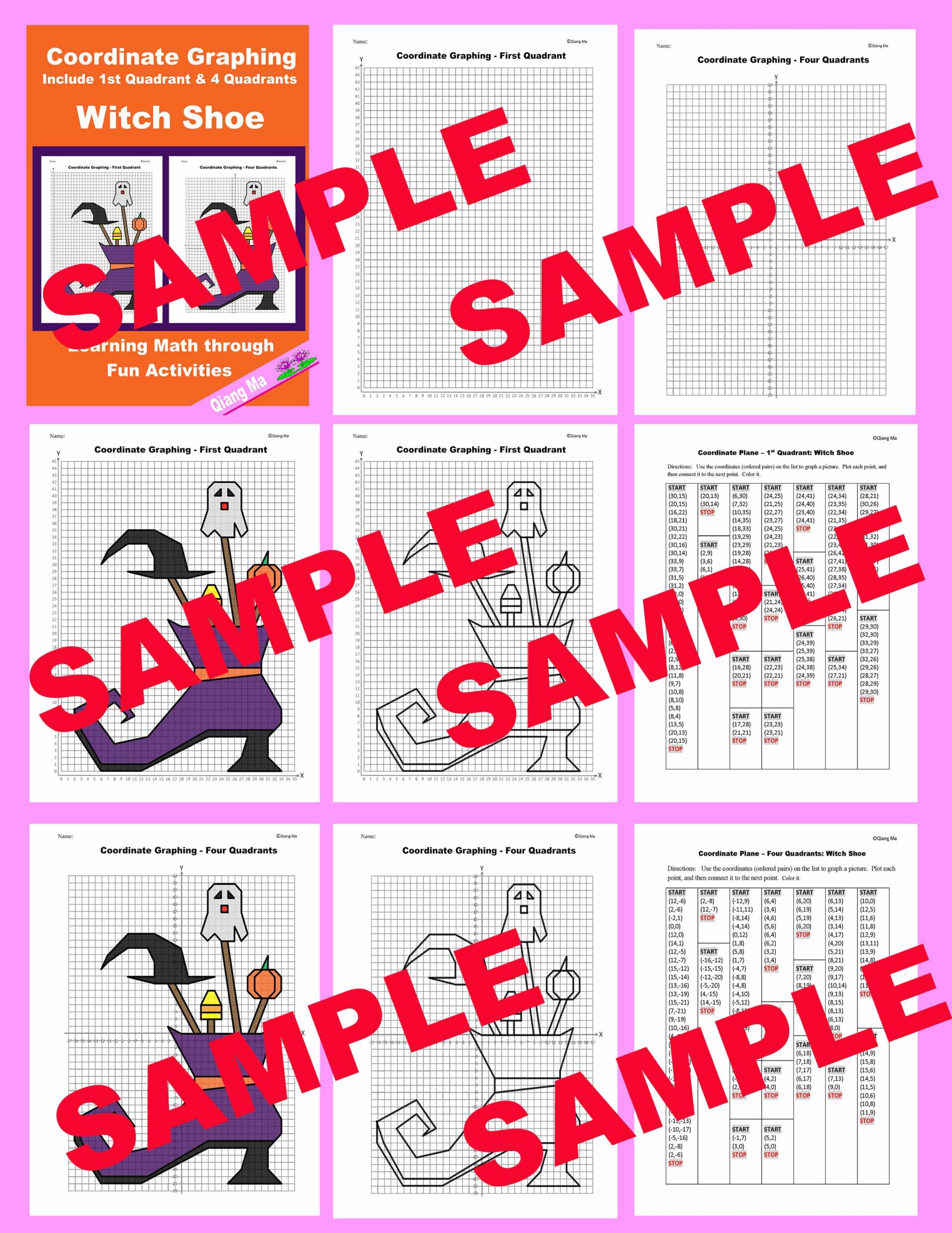 Halloween Coordinate Plane Graphing Picture: Witch Shoe | Made By Teachers