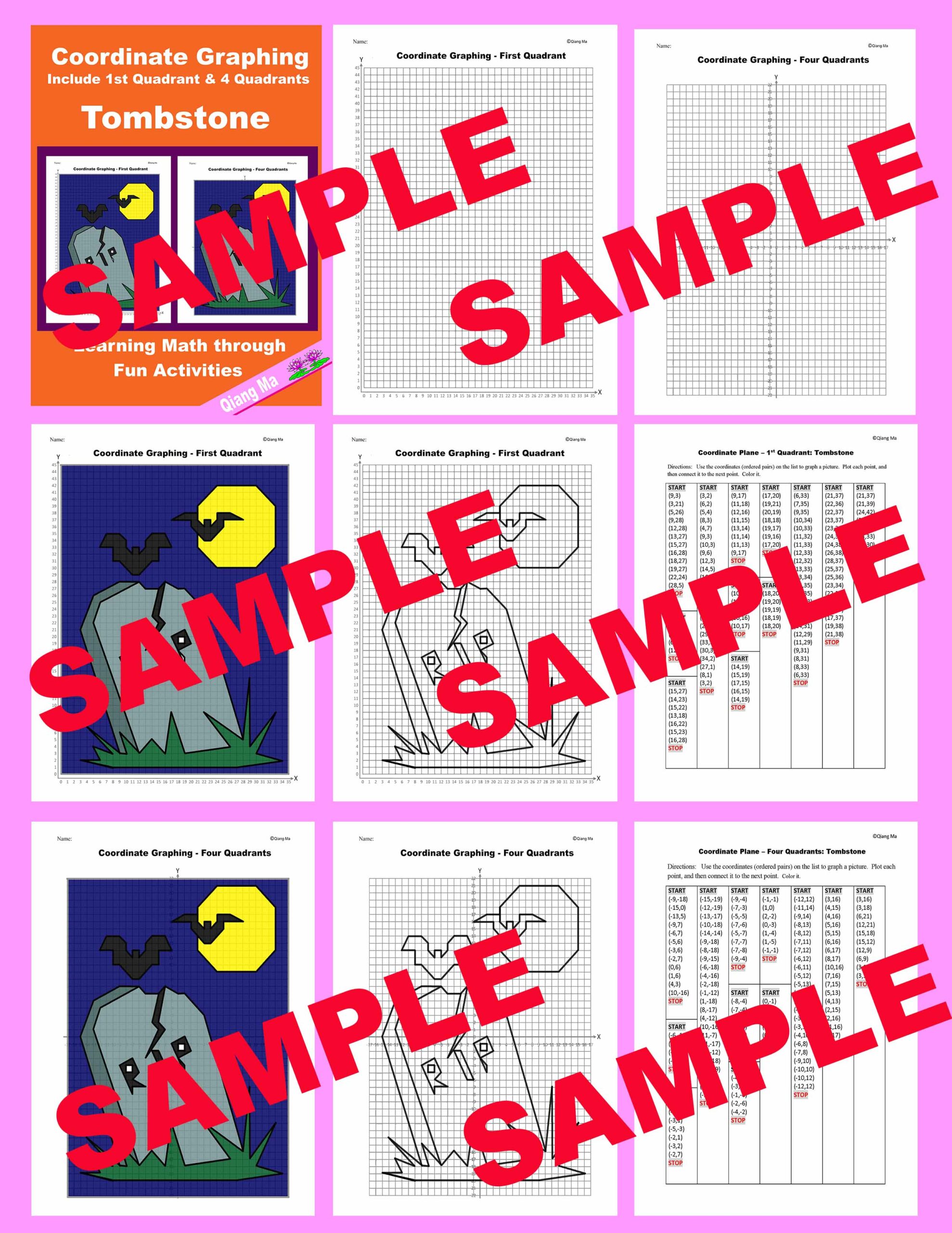Halloween Coordinate Plane Graphing Picture: Tombstone | Made By Teachers