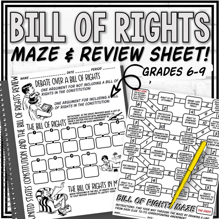 Bill of Rights Review Guide and Maze | Made By Teachers