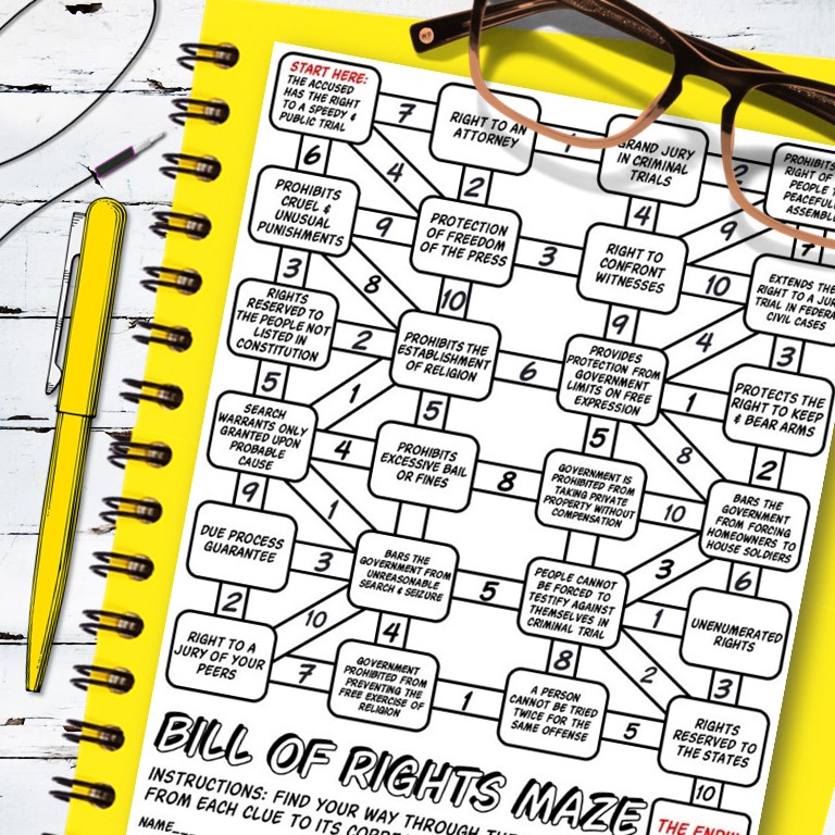 Bill of Rights Review Guide and Maze | Made By Teachers