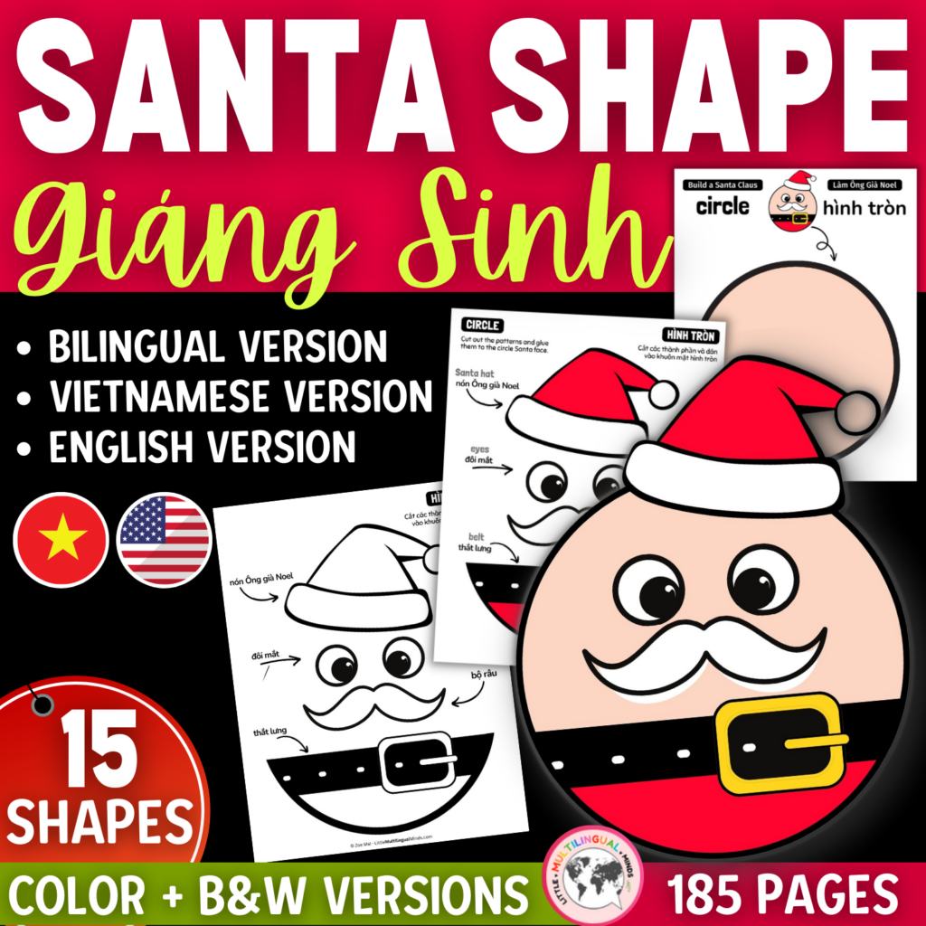 Vietnamese Christmas Activities: Vietnamese English Santa Shape Crafts ...