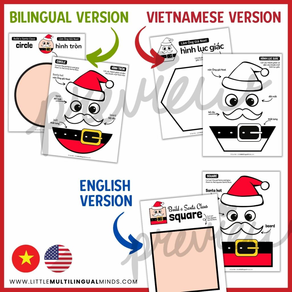 Vietnamese Christmas Activities: Vietnamese English Santa Shape Crafts ...