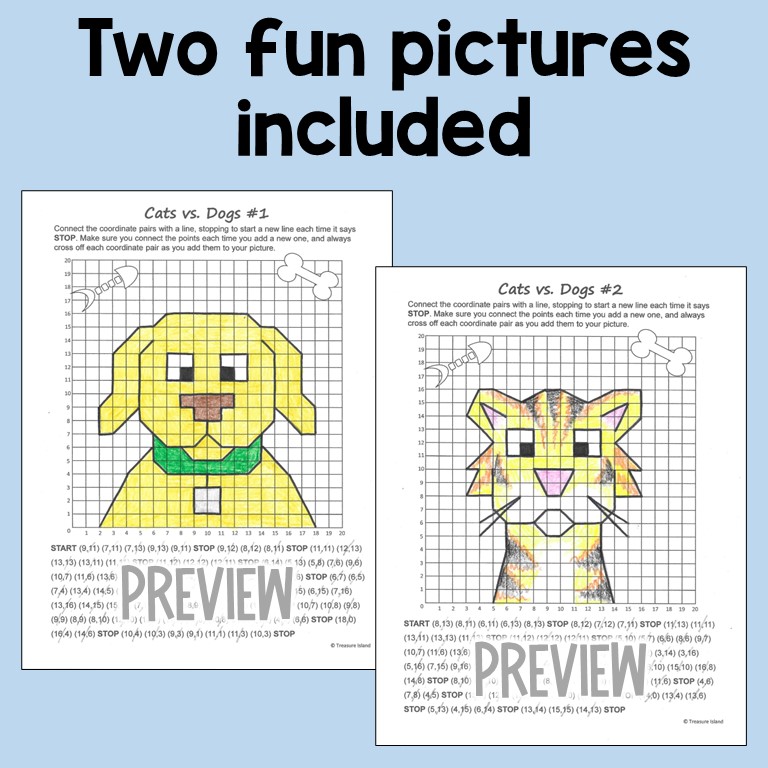 Coordinate Plane Mystery Pictures Quadrant I Cats vs. Dogs! | Made By ...