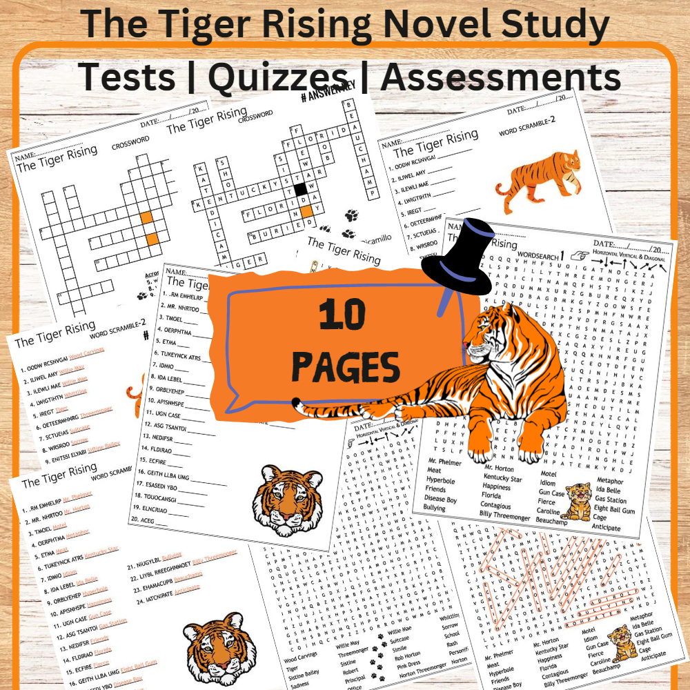 The Tiger Rising Worksheets Crossword-Word Scramble-Word Search Quiz ...