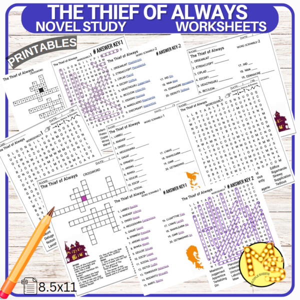 The Thief of Always Novel Worksheets Crossword-Word Scramble-Word ...
