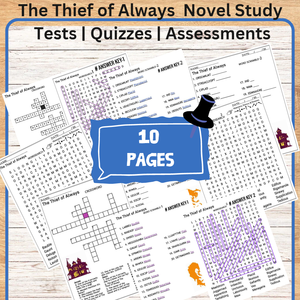 The Thief of Always Novel Worksheets Crossword-Word Scramble-Word ...