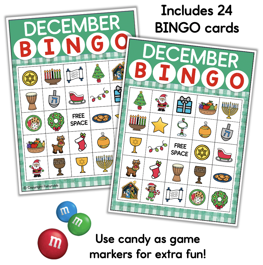 December CHRISTMAS Bingo Game + HANUKKAH & KWANZAA | Made By Teachers