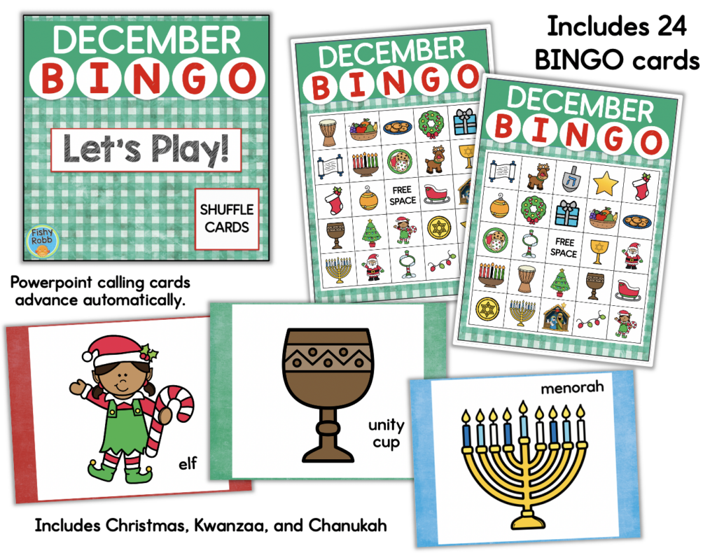 December CHRISTMAS Bingo Game + HANUKKAH & KWANZAA | Made By Teachers