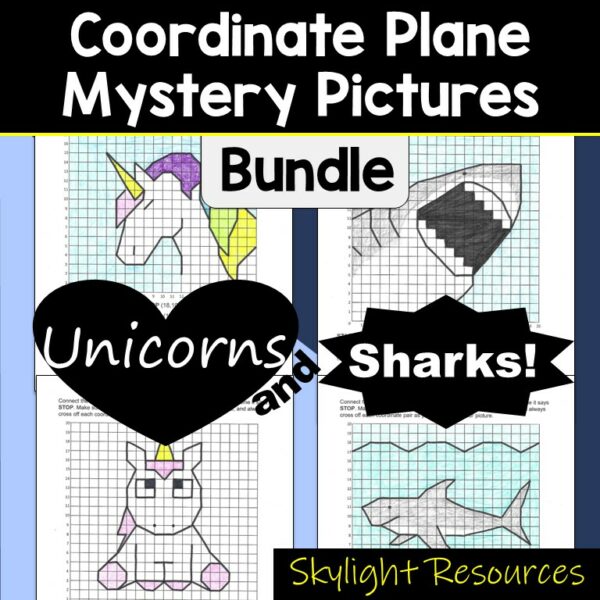Unicorns and Sharks Coordinate Plane Mystery Graphing Pictures Bundle ...