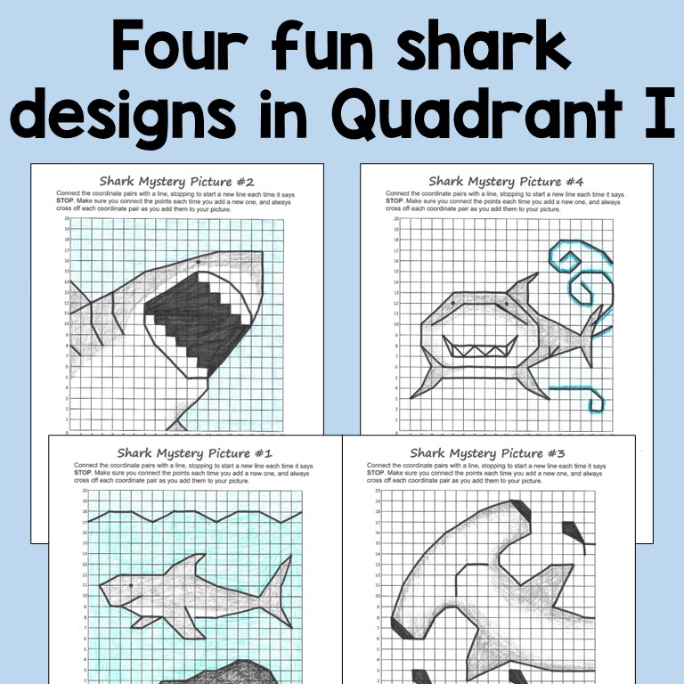 Unicorns and Sharks Coordinate Plane Mystery Graphing Pictures Bundle ...