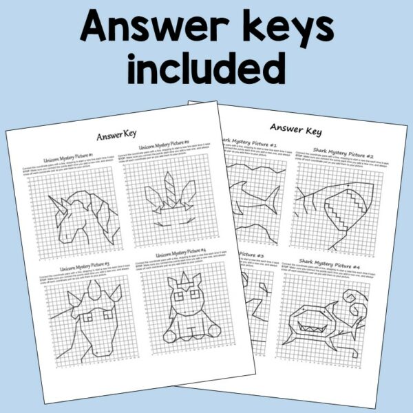 Unicorns and Sharks Coordinate Plane Mystery Graphing Pictures Bundle ...