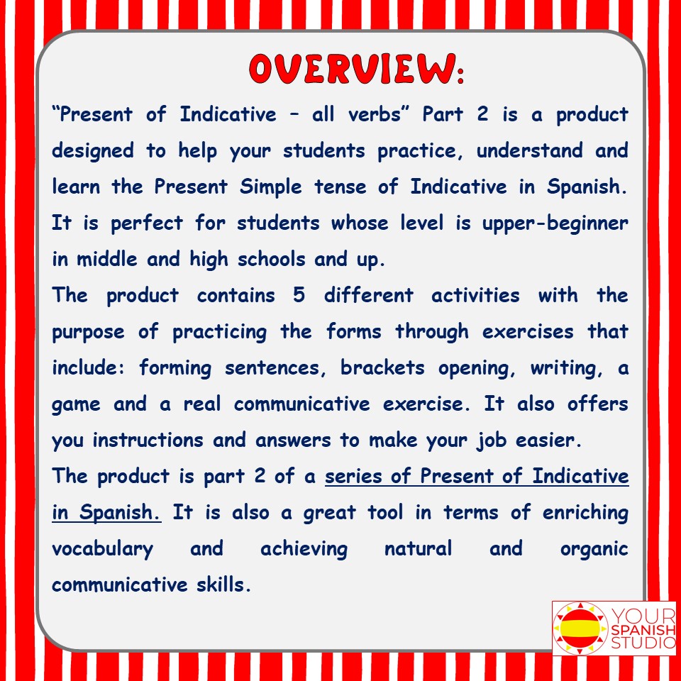 PRESENT OF INDICATIVE IN SPANISH ALL VERBS PART 2 different activities ...