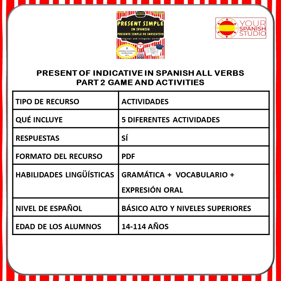 PRESENT OF INDICATIVE IN SPANISH ALL VERBS PART 2 different activities ...