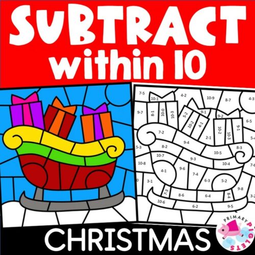 CHRISTMAS COLOR BY NUMBER CODE SUBTRACTION TO 10 COLORING WORKSHEETS ...