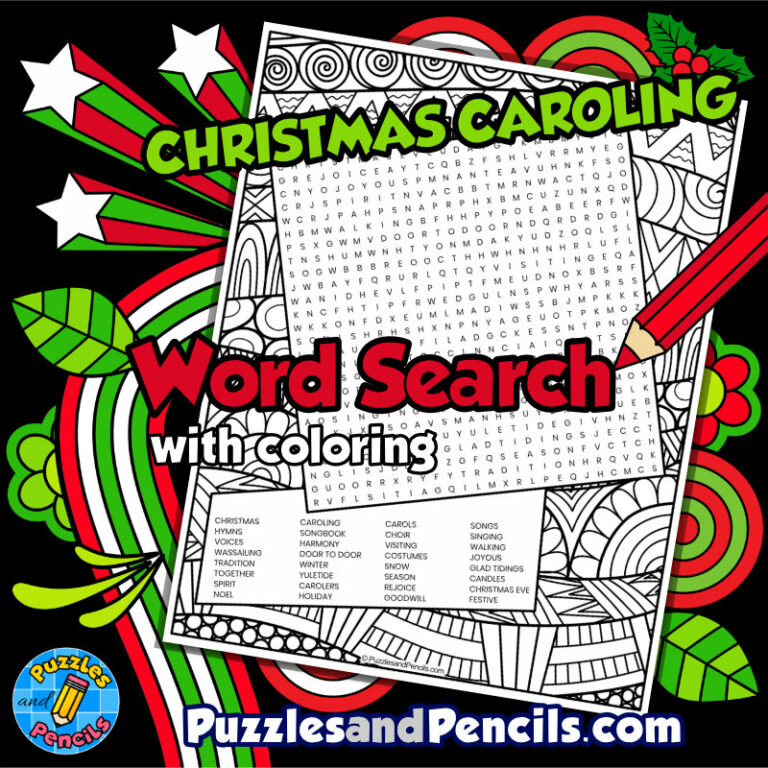 Christmas Caroling Word Search Puzzle Activity Page with Coloring ...
