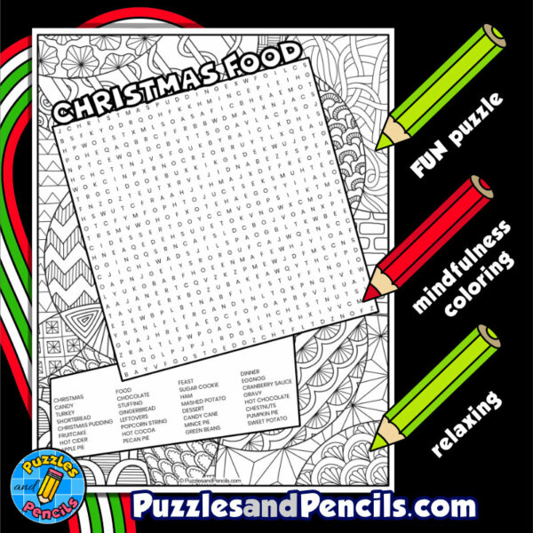 Christmas Food Word Search Puzzle Activity Page with Coloring ...