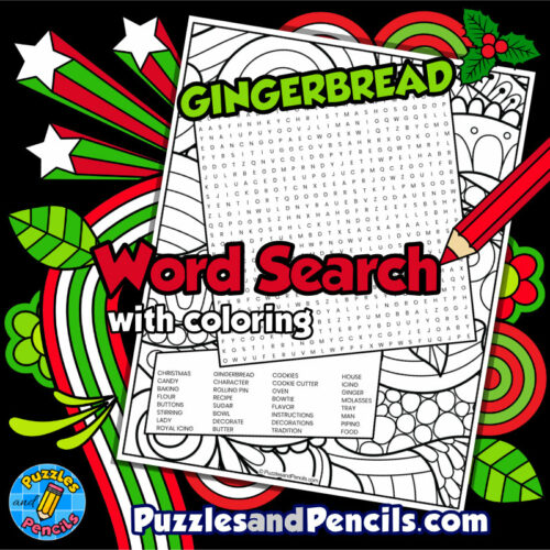Gingerbread Word Search Puzzle Activity Page with Coloring | Christmas ...