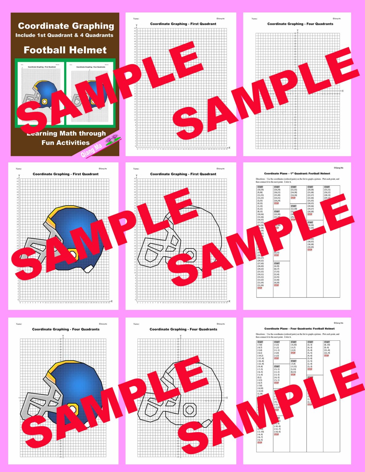 Super Bowl Coordinate Plane Graphing Picture: Football Helmet | Made By ...