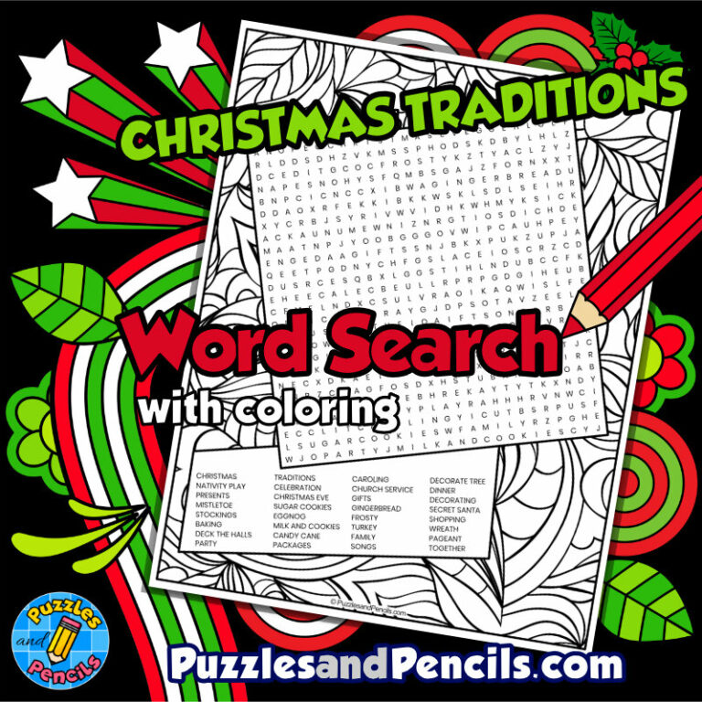 Christmas Traditions Word Search Puzzle Activity Page with Coloring ...