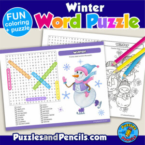 Winter Word Search Puzzle Activity Page with Coloring | Wordsearch ...