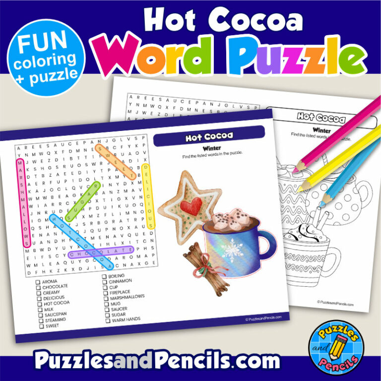 Hot Cocoa Word Search Puzzle Activity Page with Coloring | Winter ...