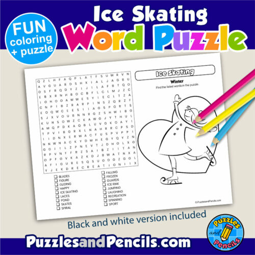 Ice Skating Word Search Puzzle Activity Page with Coloring | Winter ...